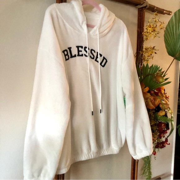 Tops | Hp Nwt Blessed Winter White Soft Hoodie Sz 3x | Poshmark